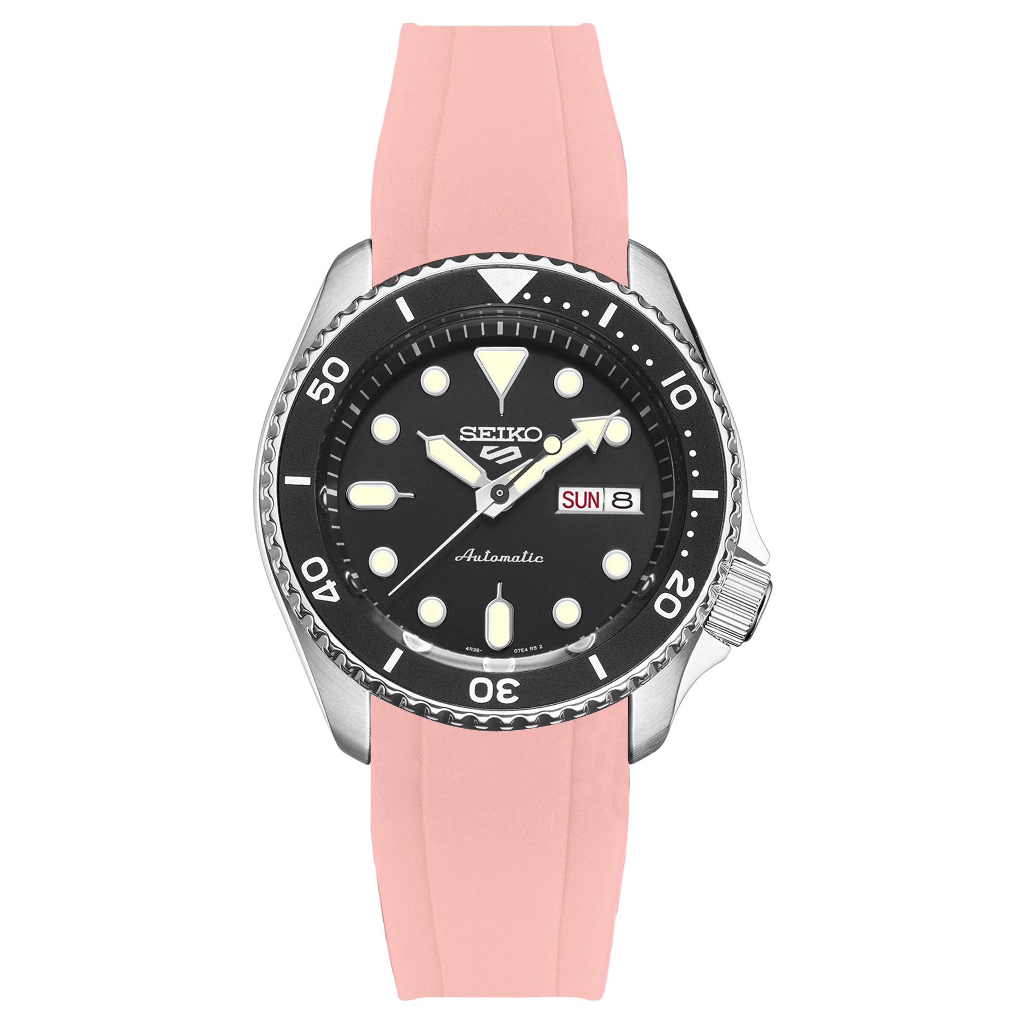 Light Pink Curved End Rubber Watch Strap for Seiko 5 Sports