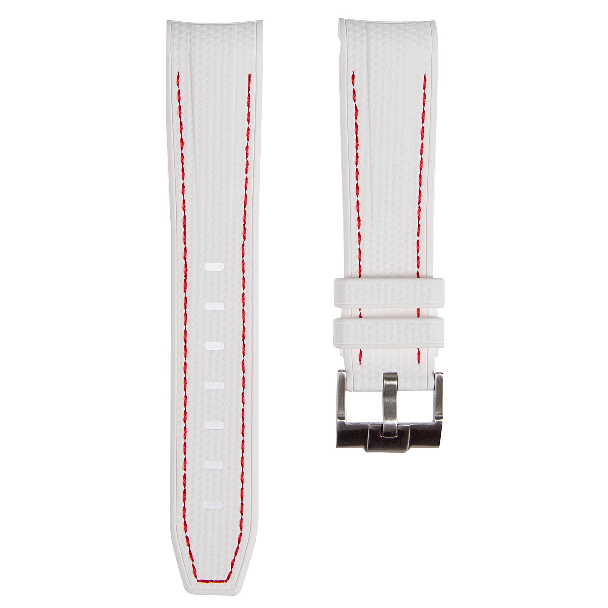 White & Red Rubber Watch Strap | 20mm Curved End
