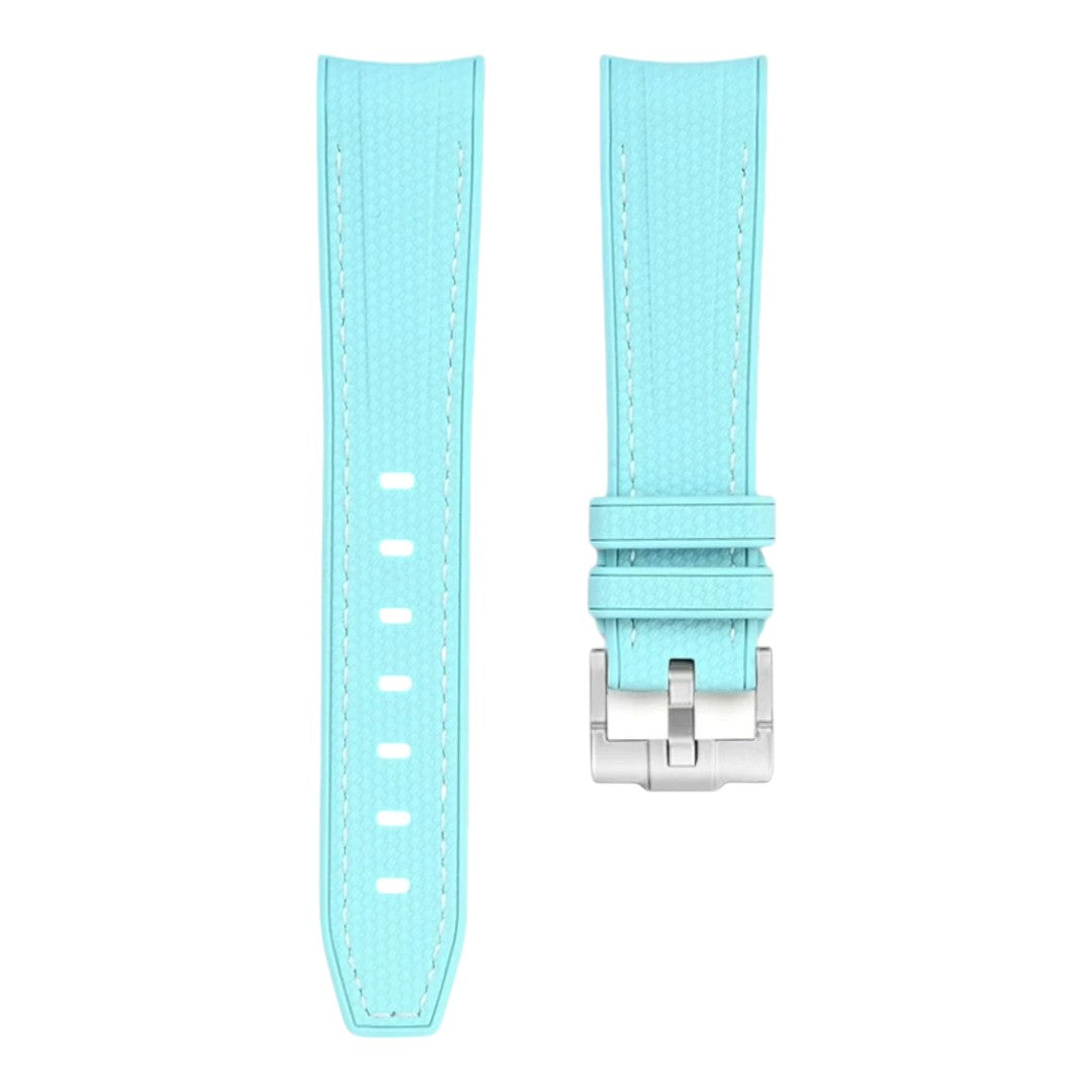 Sea Blue Curved End Rubber Watch Strap | 20mm