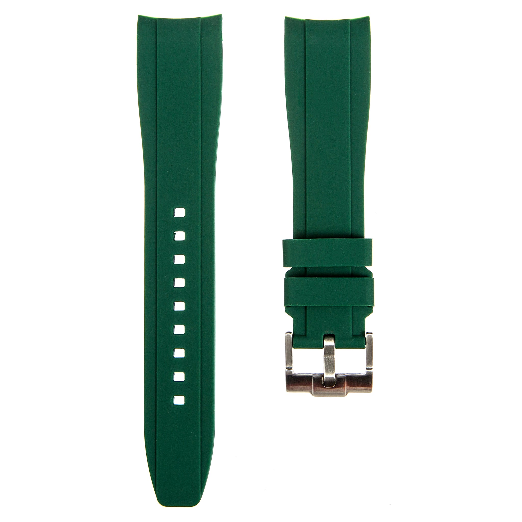 Dark Green Curved End Rubber Watch Strap | 18-22mm