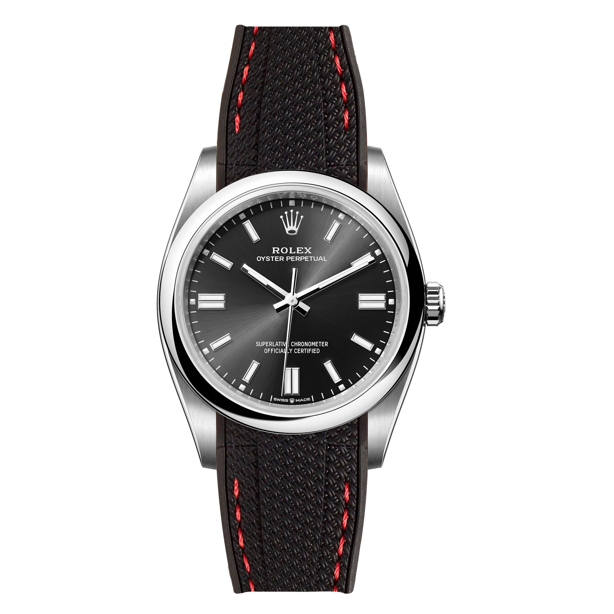 Black & Red Rubber Watch Strap | Rolex Oyster Perpetual 36mm/39mm | 20mm