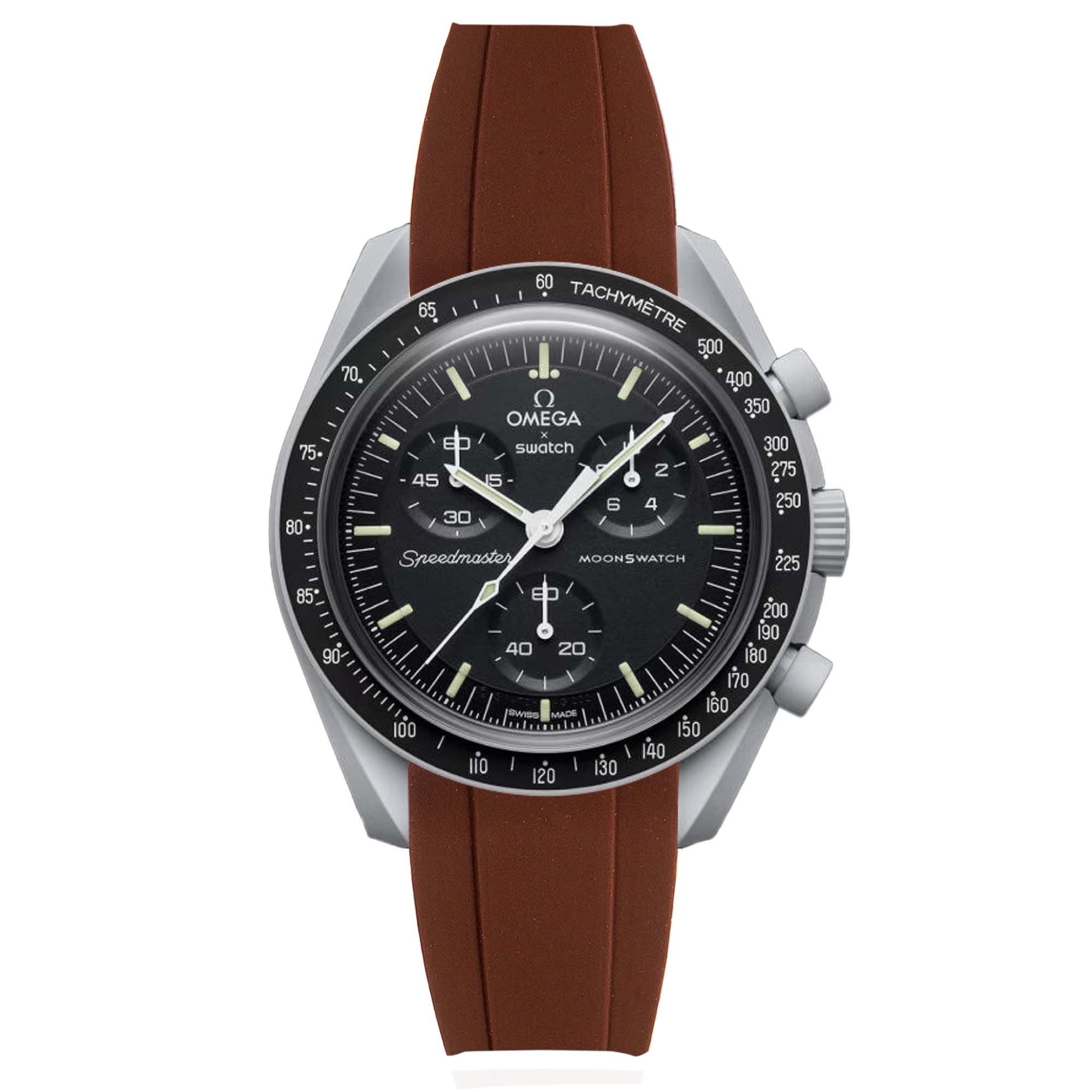 Brown Curved End Rubber Watch Strap | Omega x Swatch Moonswatch | 20mm