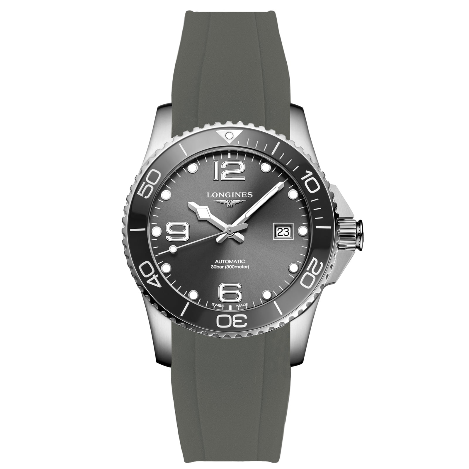 Grey Curved End Rubber Watch Strap | Longines HydroConquest | 21mm