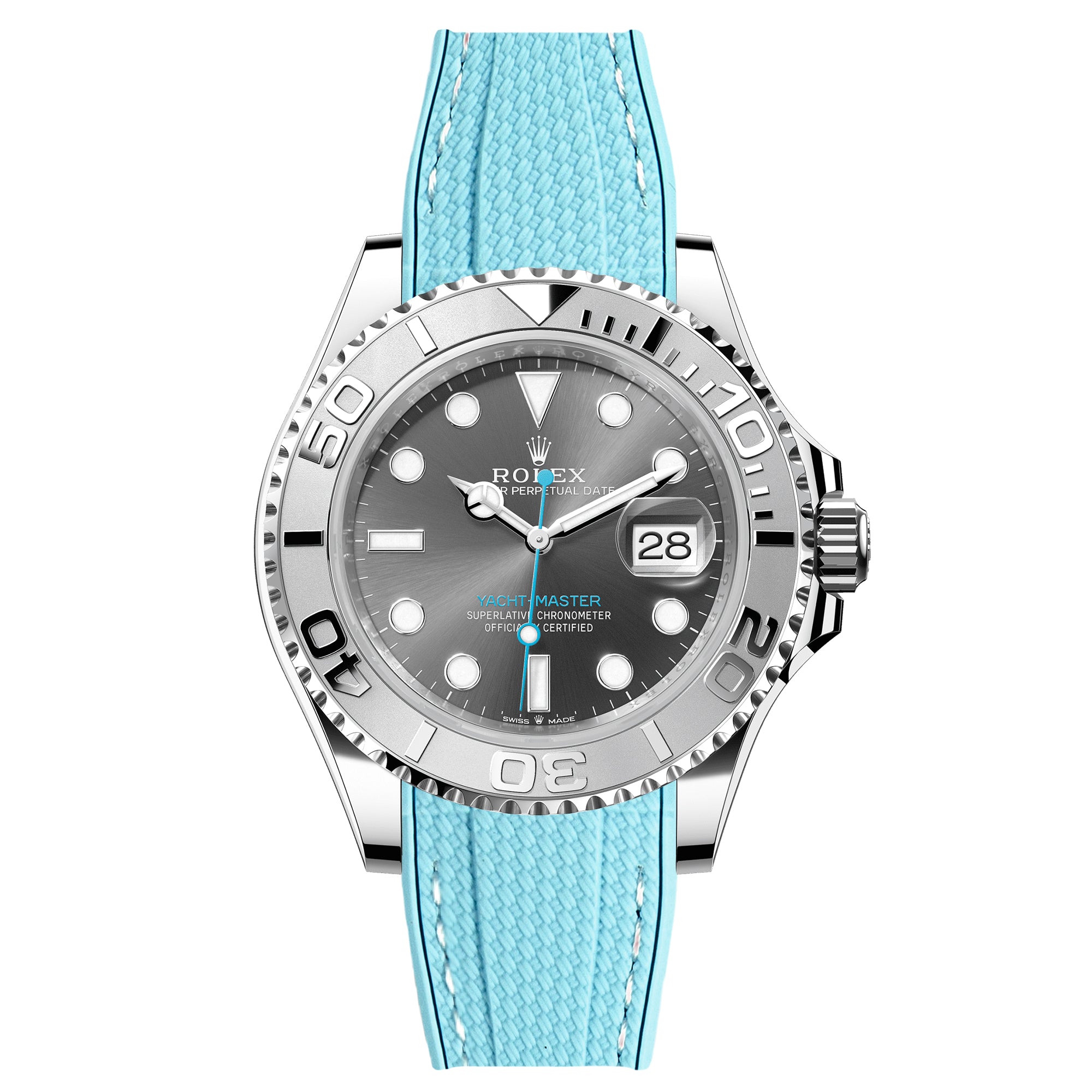 Light Blue Rubber Strap for Rolex Yacht-Master 40 | 20mm Curved End