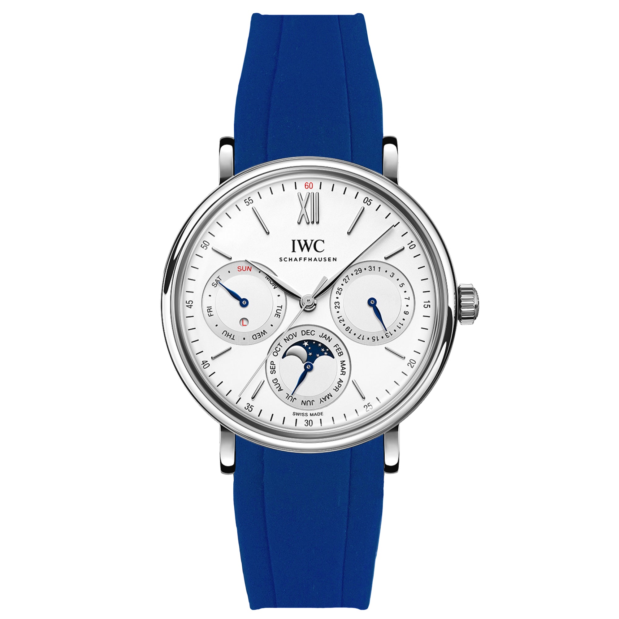 Royal Blue Curved End Rubber Watch Strap | IWC Portugieser | 20mm 22mm
