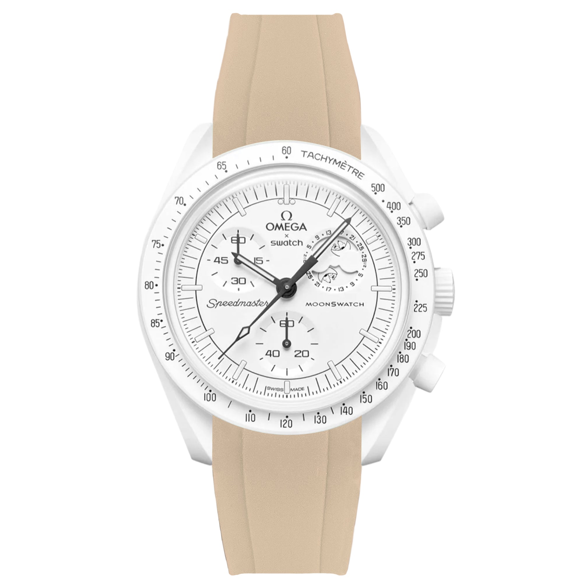 Beige Curved End Rubber Watch Straps for Omega x Swatch MoonSwatch Snoopy