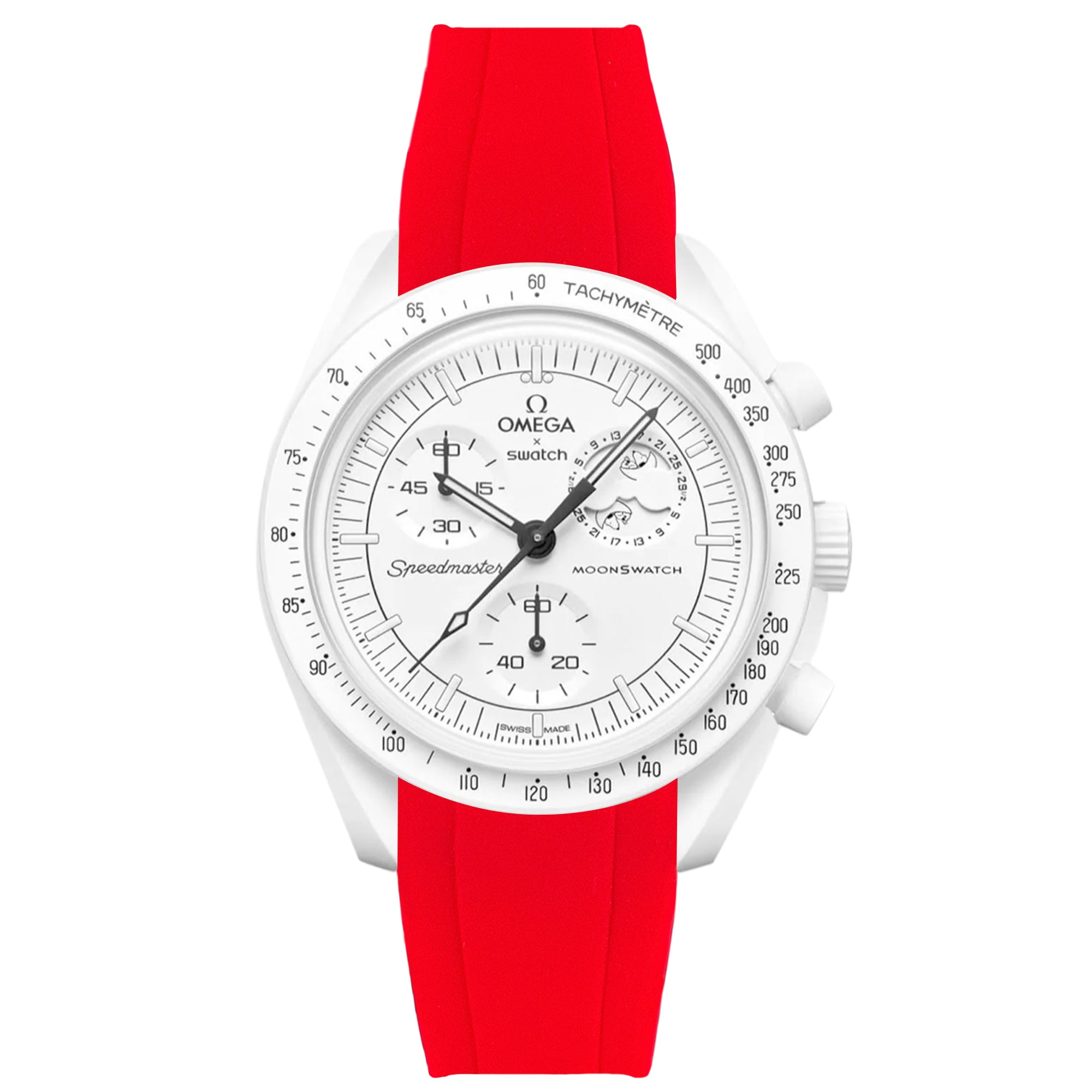 Red Curved End Rubber Watch Bands for Omega x Swatch Moonswatch Snoopy