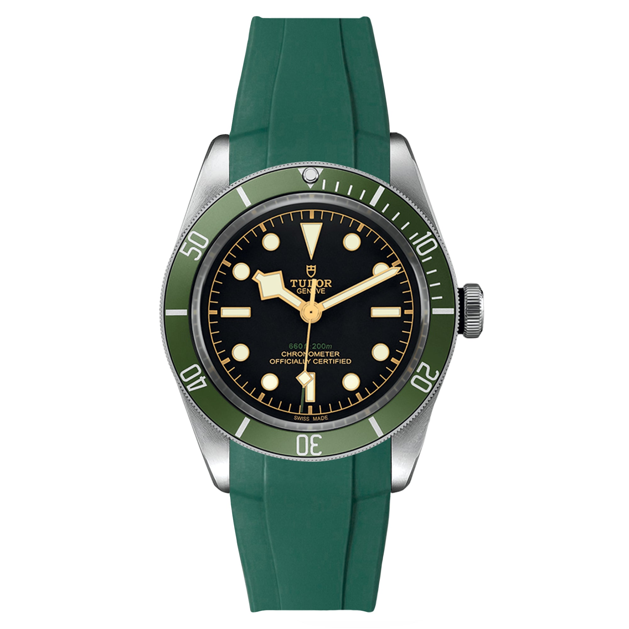 Green Integrated Rubber Strap | Tudor Black Bay 41mm Harrods | 22mm