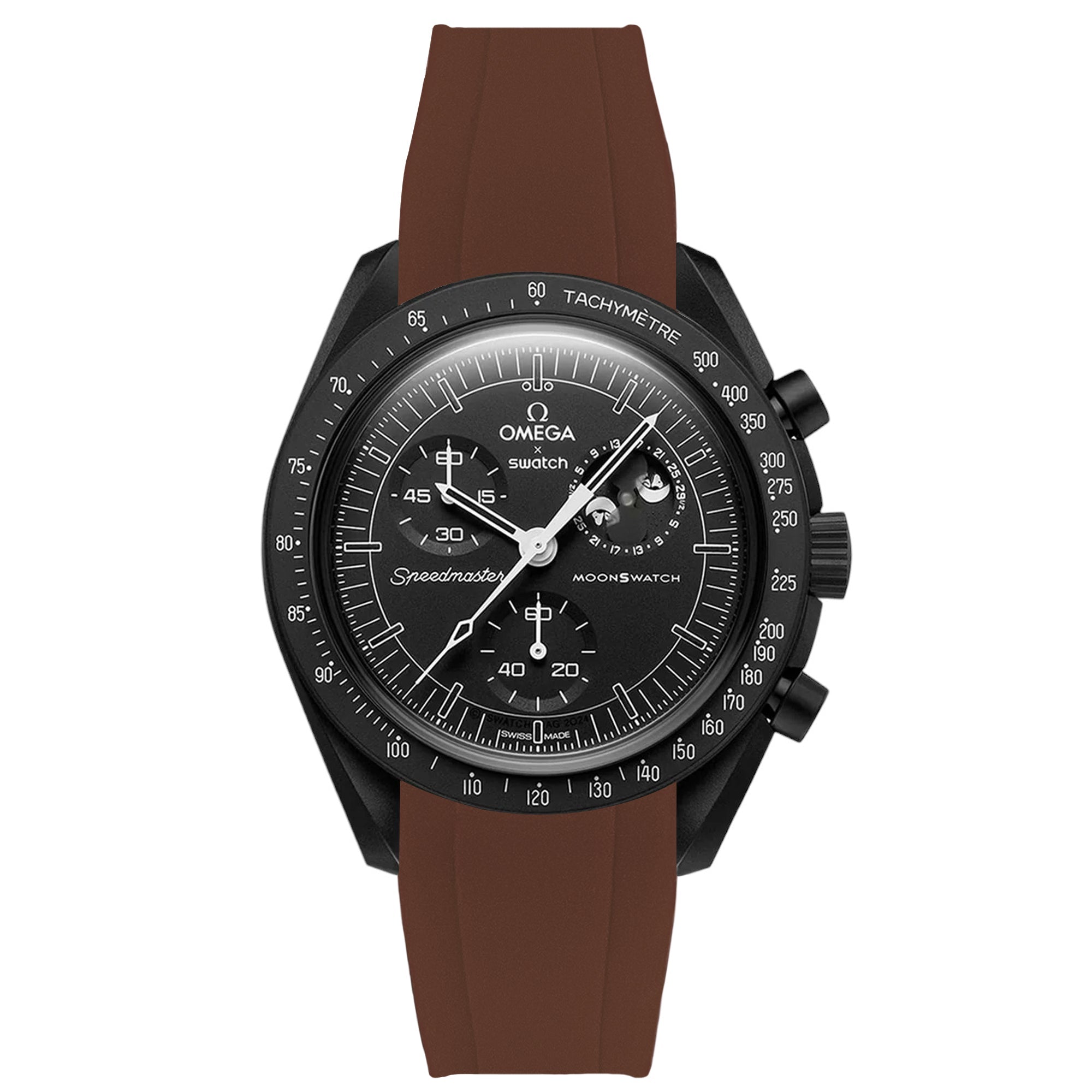 Brown Curved End Rubber Watch Strap for Omega x Swatch Moonswatch Snoopy