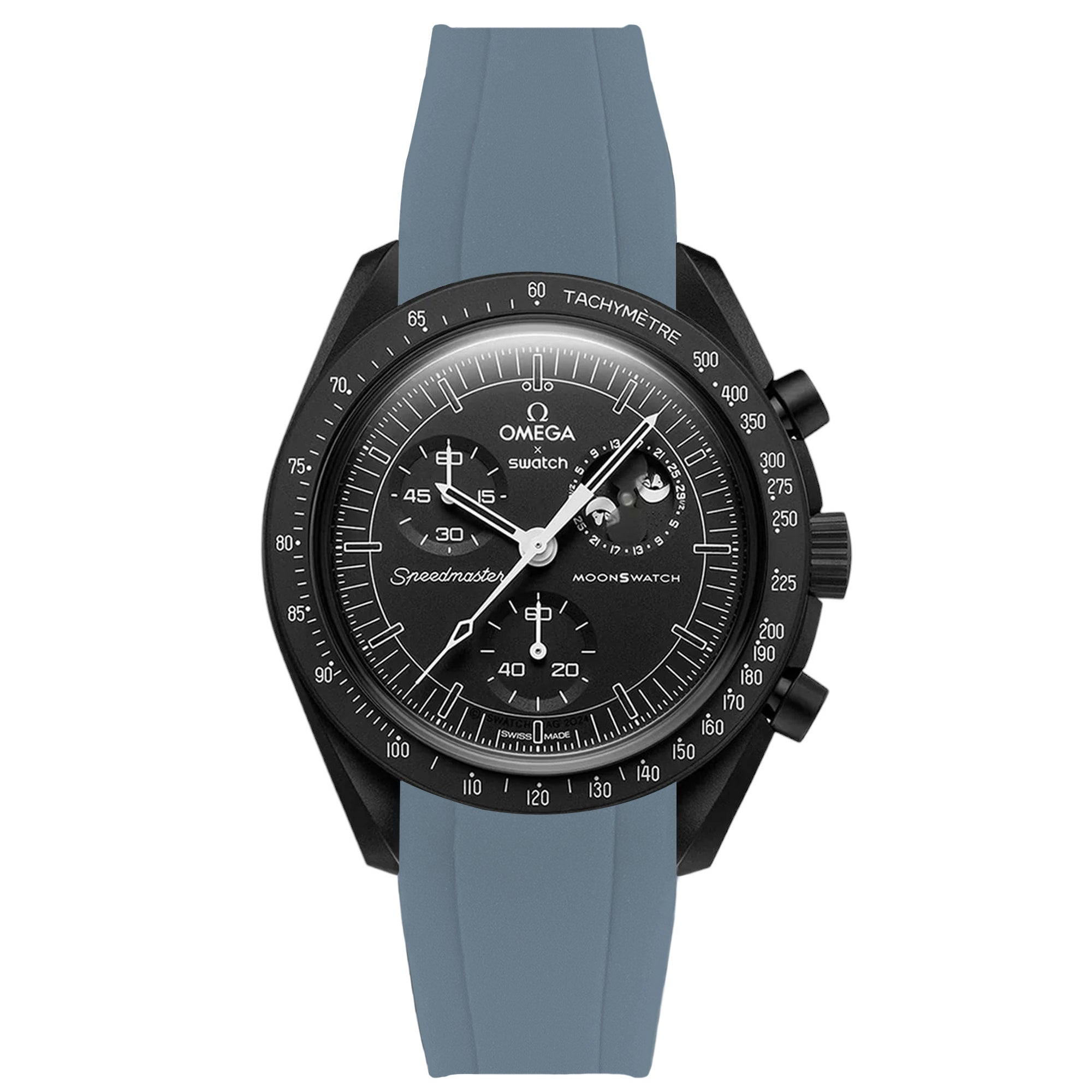 Dark Grey Curved End Rubber Watch Bands for Omega x Swatch Moonswatch ...