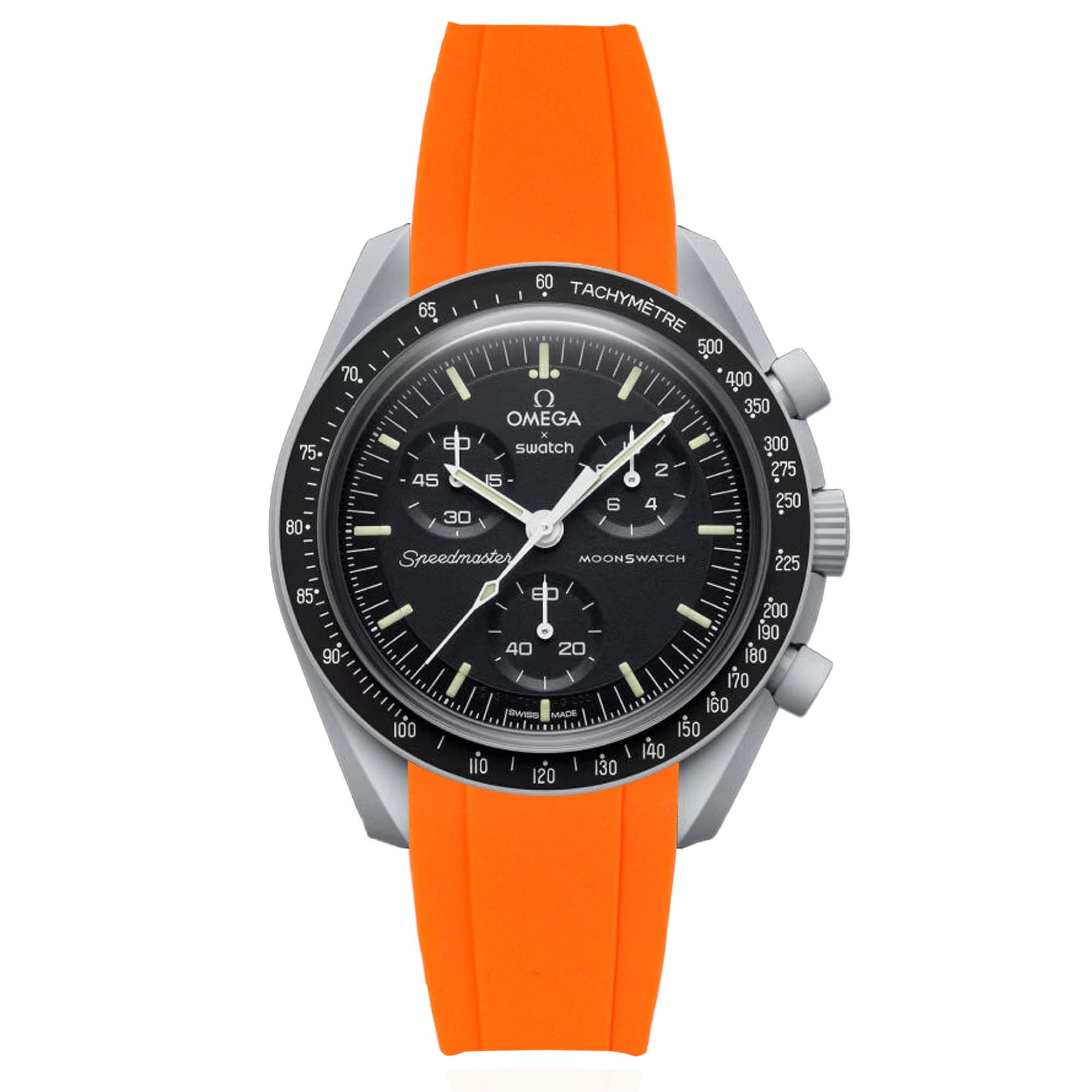 Orange Curved End Rubber Watch Strap | Omega x Swatch Moonswatch | 20mm