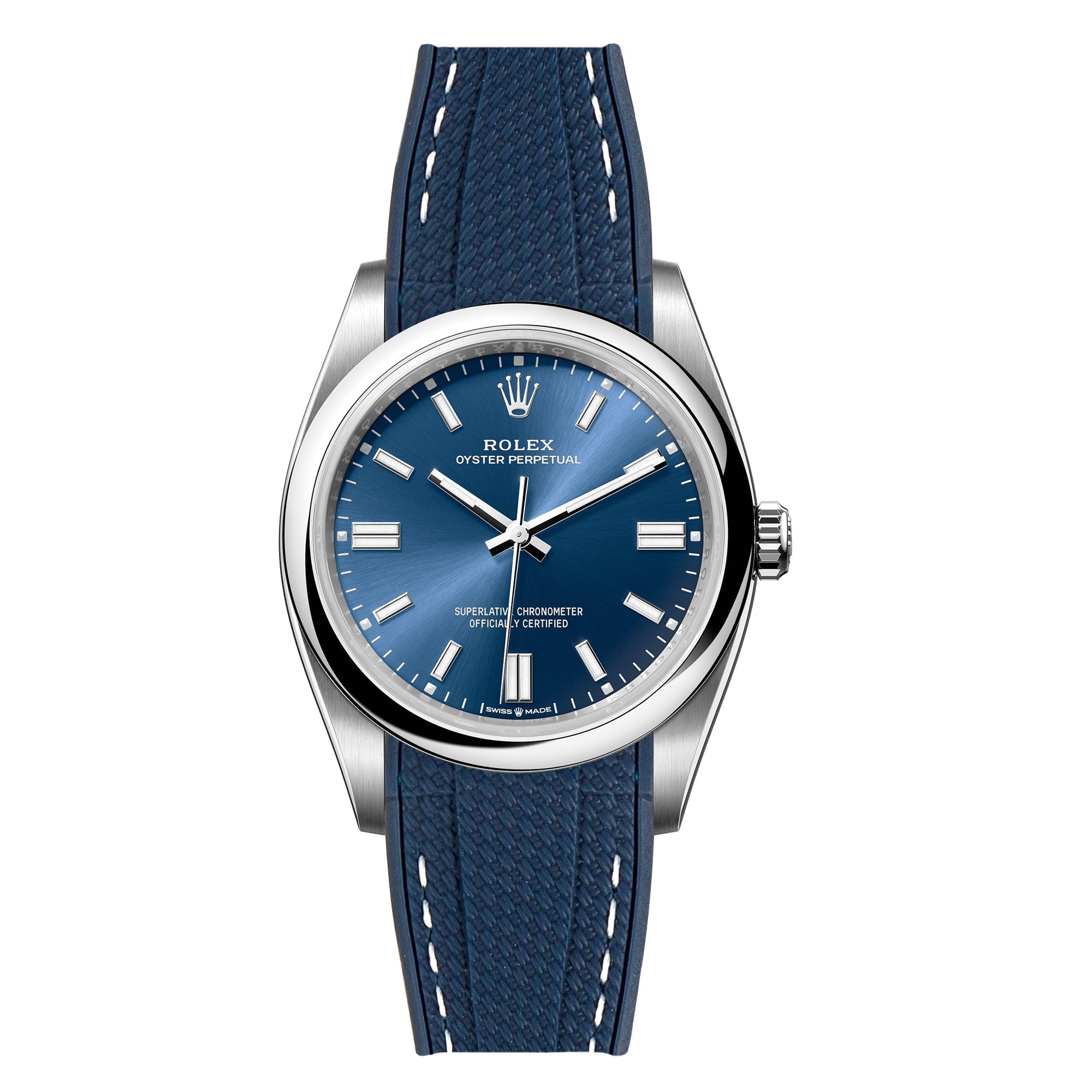 Navy Blue & White Rubber Watch Bands | Rolex Oyster Perpetual 36mm/39mm ...