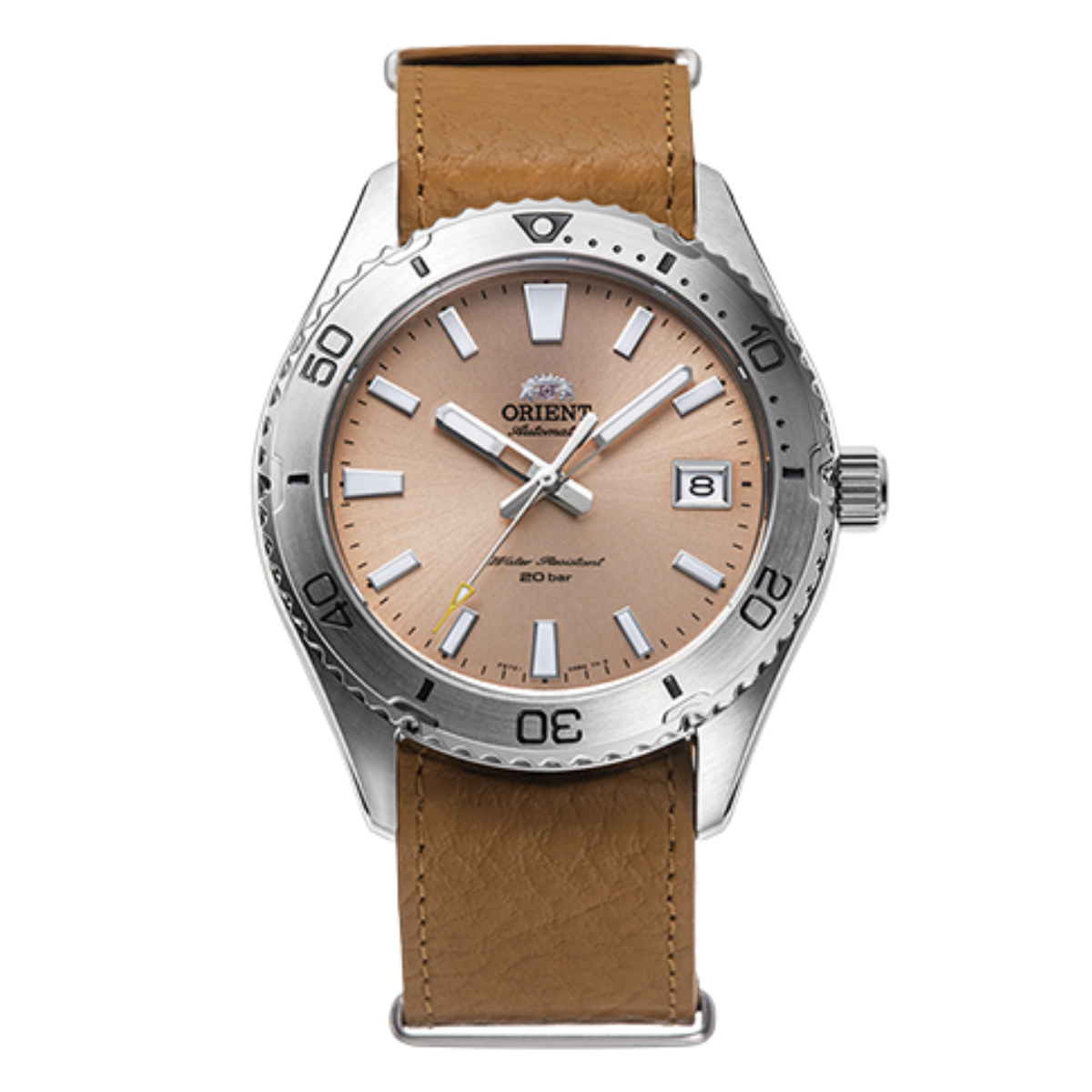 Orient RA-AC0Q05P Mako 40 Automatic Orange Dial Leather Mens Watch ...