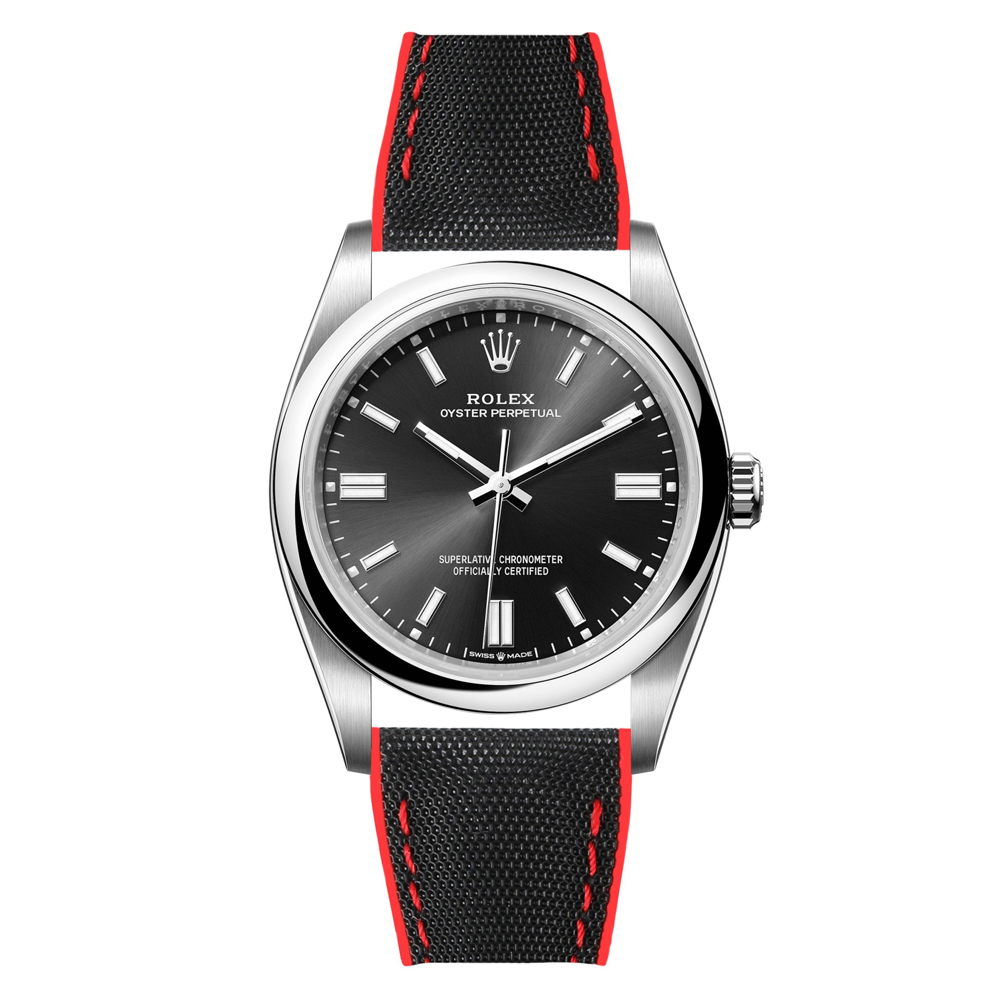 Red Luca Canvas Nylon Hybrid Strap | Rolex Oyster Perpetual | 20mm