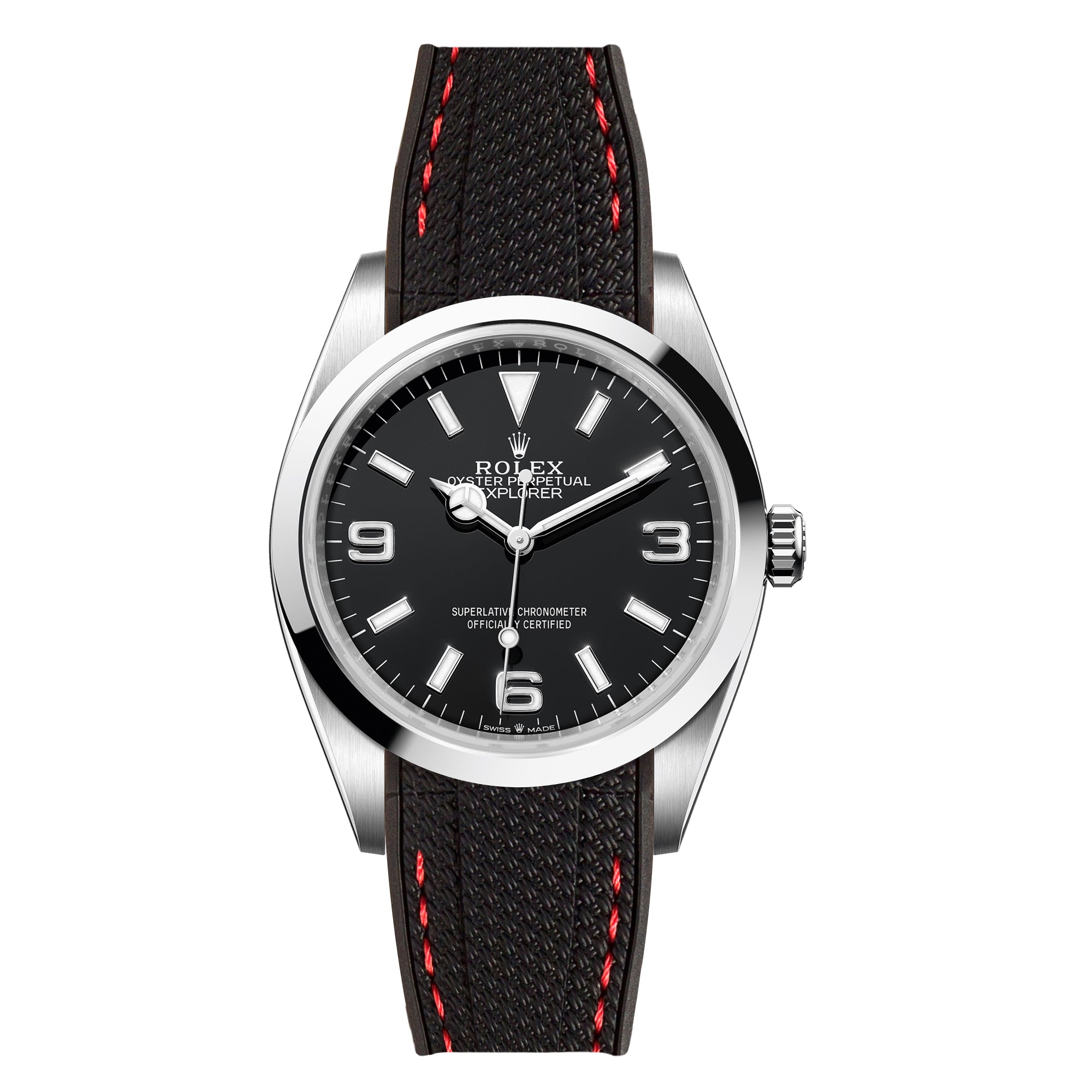 Black/Red Rubber Watch Strap | Rolex Explorer 39mm | 20mm
