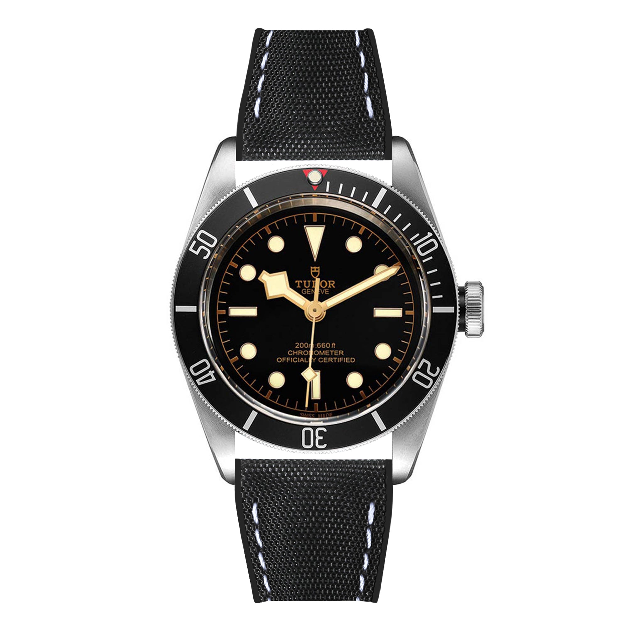 Luca Canvas Nylon & FKM Rubber Hybrid Performance Strap for Tudor Black ...