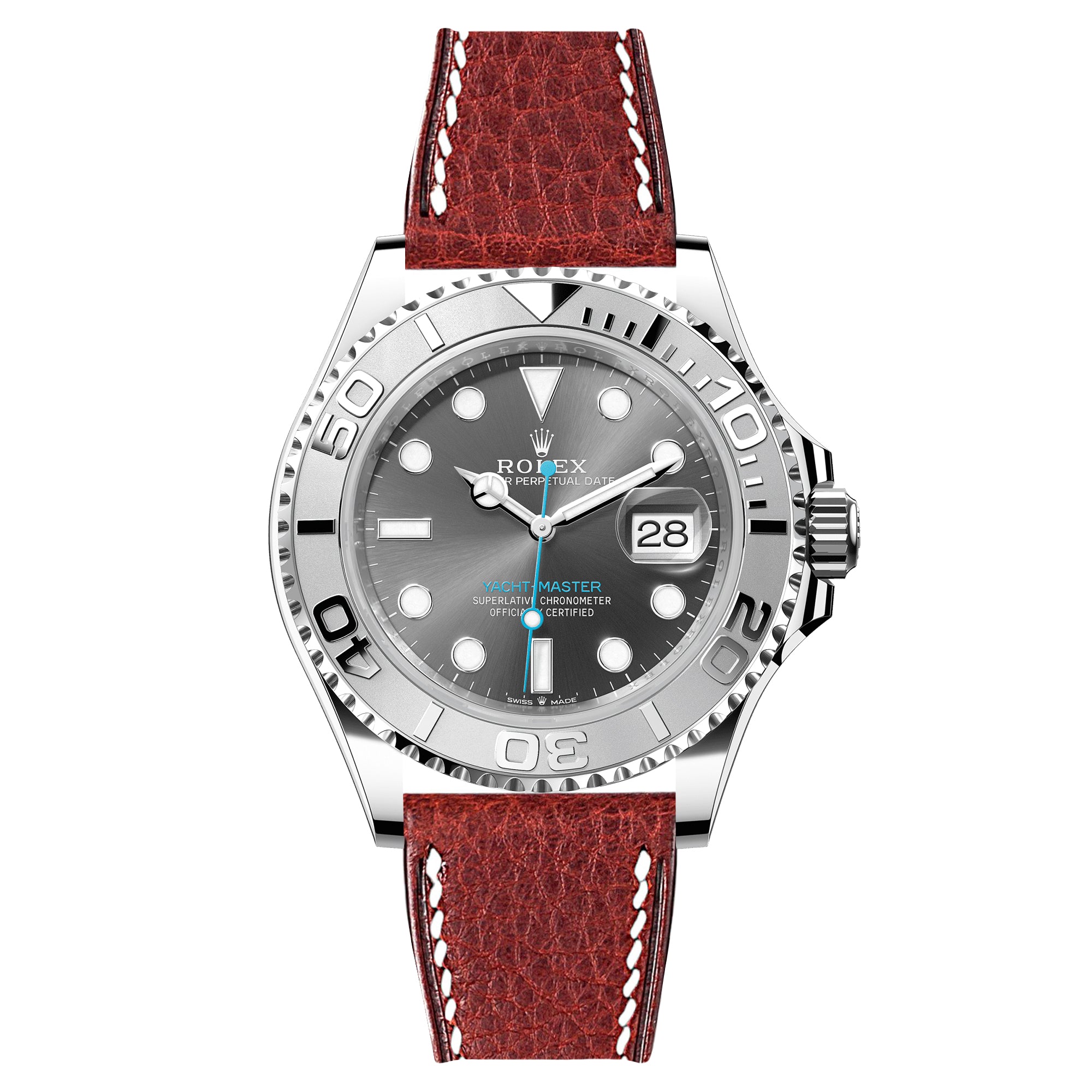 Minerva Box Leather Strap for Rolex Yacht-Master - Quick-Release - Wine ...