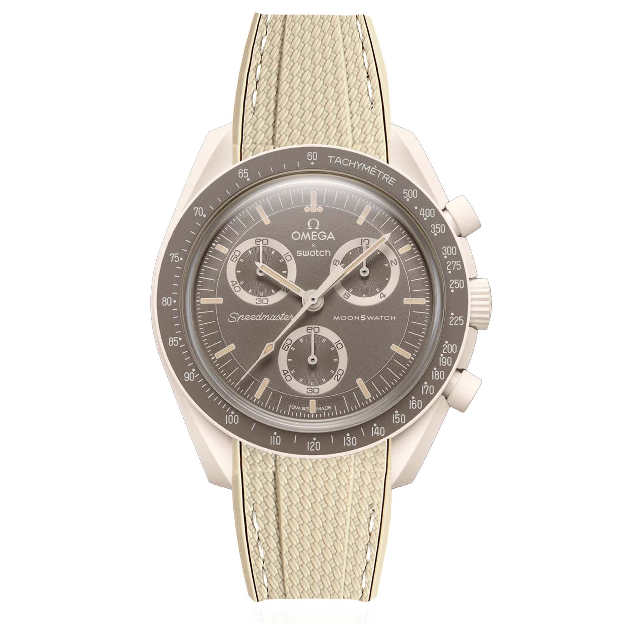 Beige Curved Rubber Watch Strap | Omega x Swatch Moonswatch Mission to ...