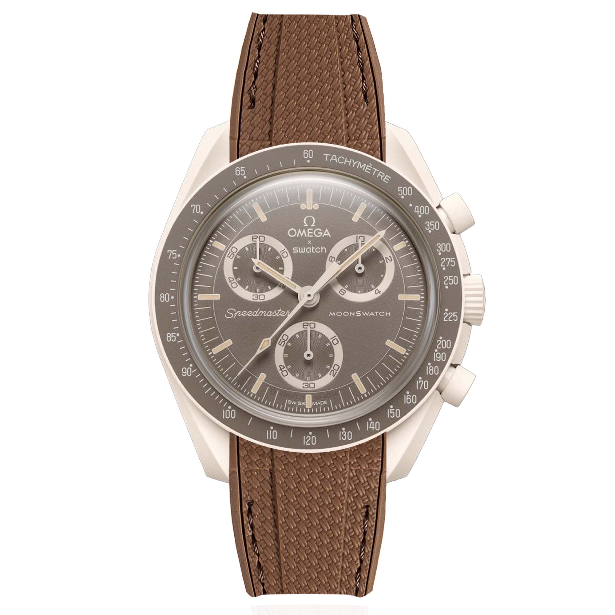 Brown Curved End Rubber Watch Band | Omega x Swatch Moonswatch Mission ...