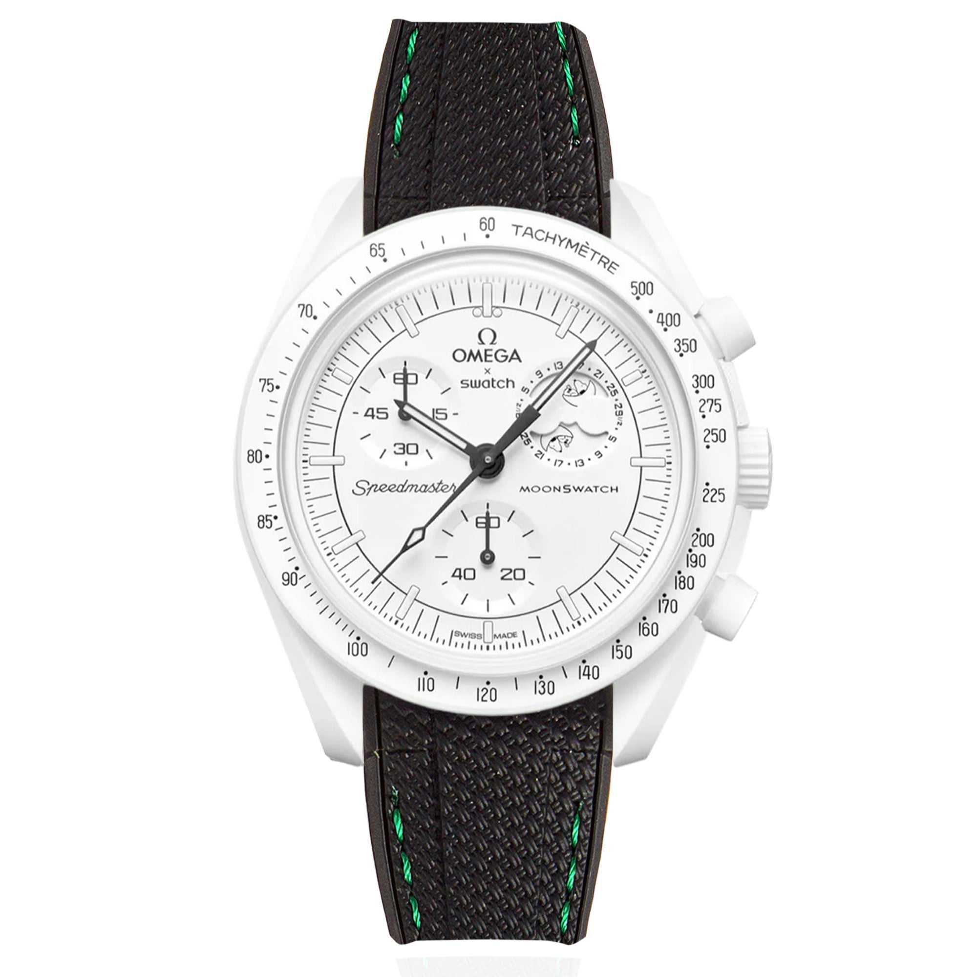 Black/Green Rubber Watch Straps for Omega x Swatch MoonSwatch | 20mm