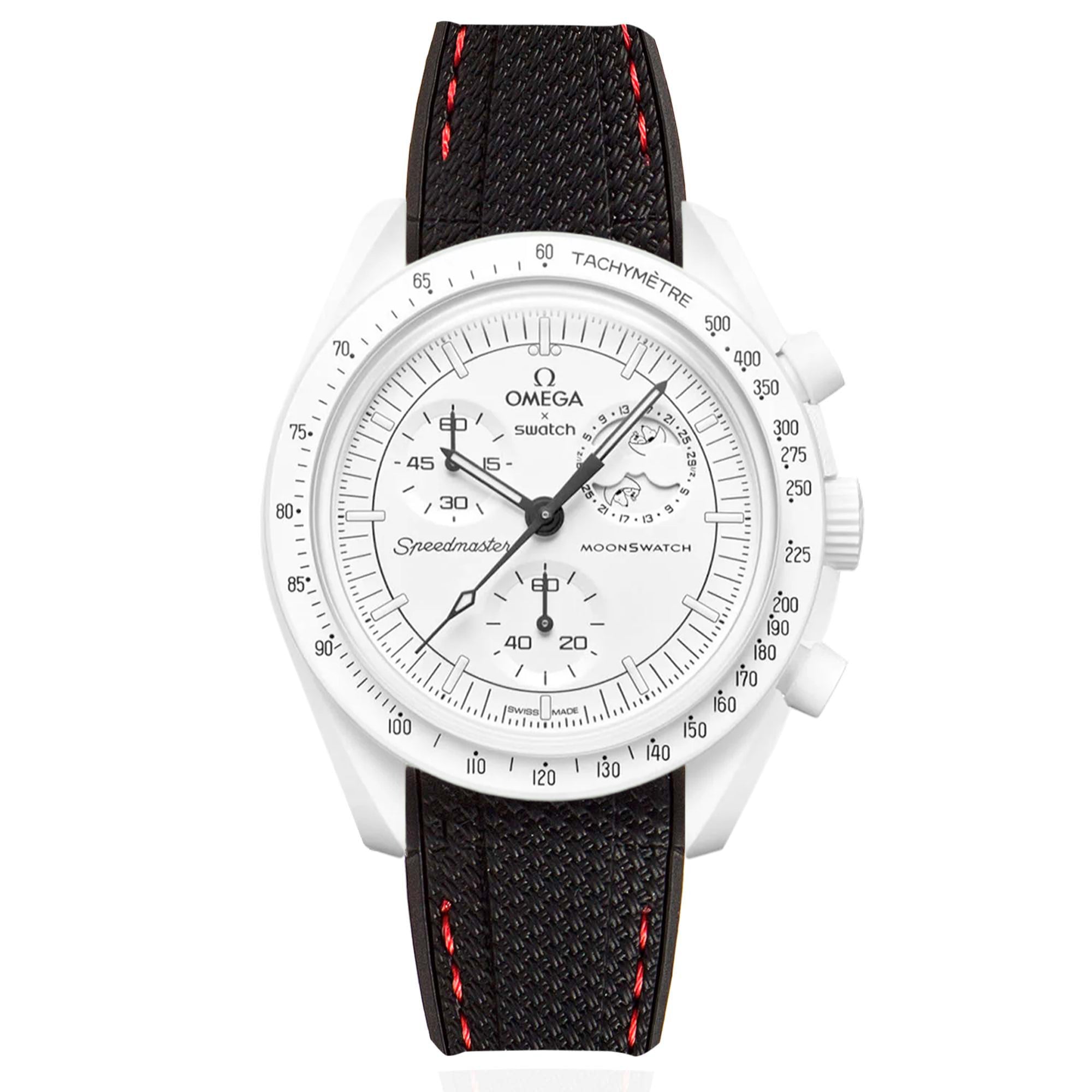 Black & Red Silicone Watch Strap | Omega x Swatch MoonSwatch | 20mm