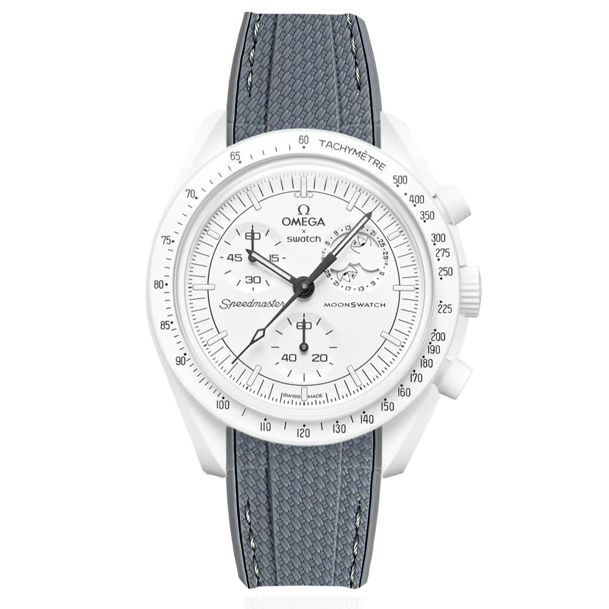 Grey Curved End Rubber Watch Strap for Omega x Swatch Moonswatch
