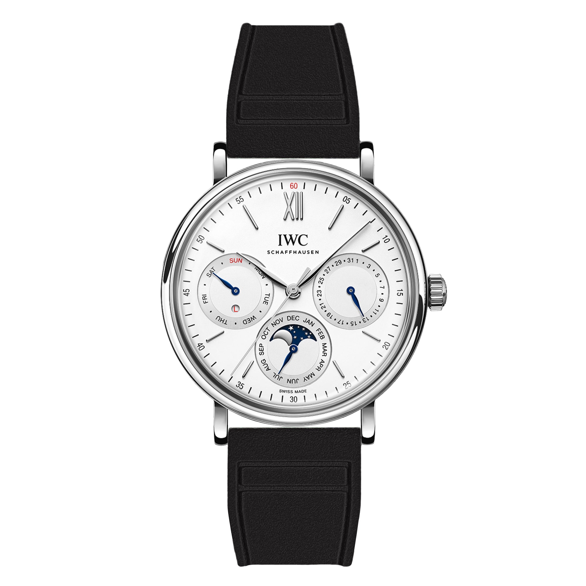 Black Curved End Rubber Watch Strap | IWC Portugieser | 20mm 22mm