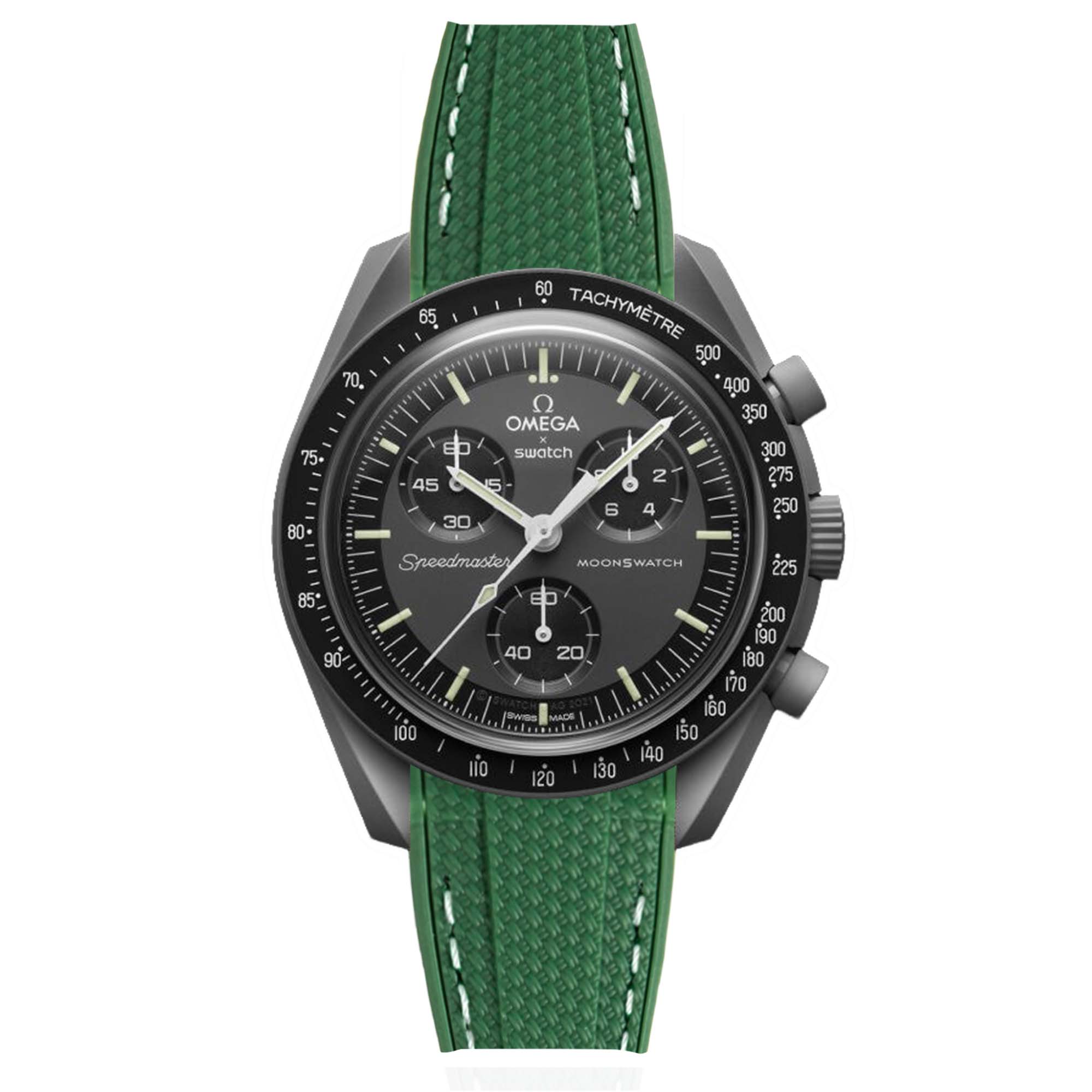 Dark Green & White Rubber Watch Strap for Omega x Swatch Moonswatch