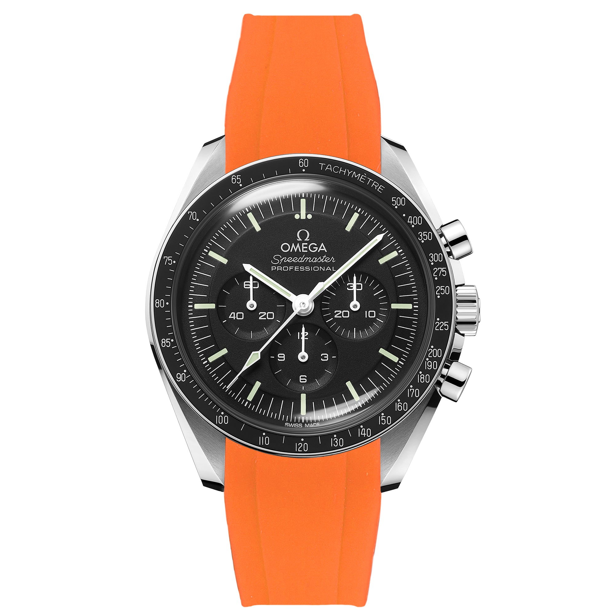 Orange Curved End Rubber Watch Strap | Omega Speedmaster Moonwatch | 20mm