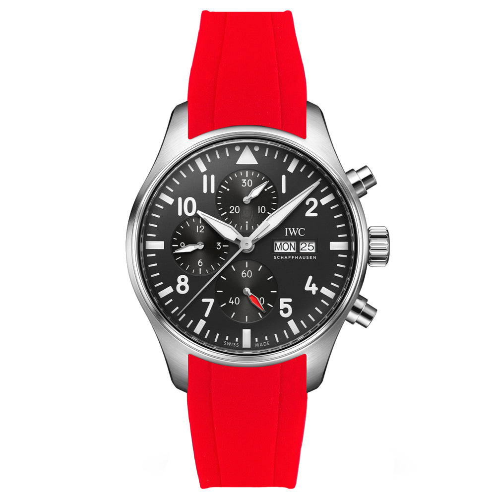 Red Curved End Rubber Strap for IWC Pilot's Watches | 20mm 22mm