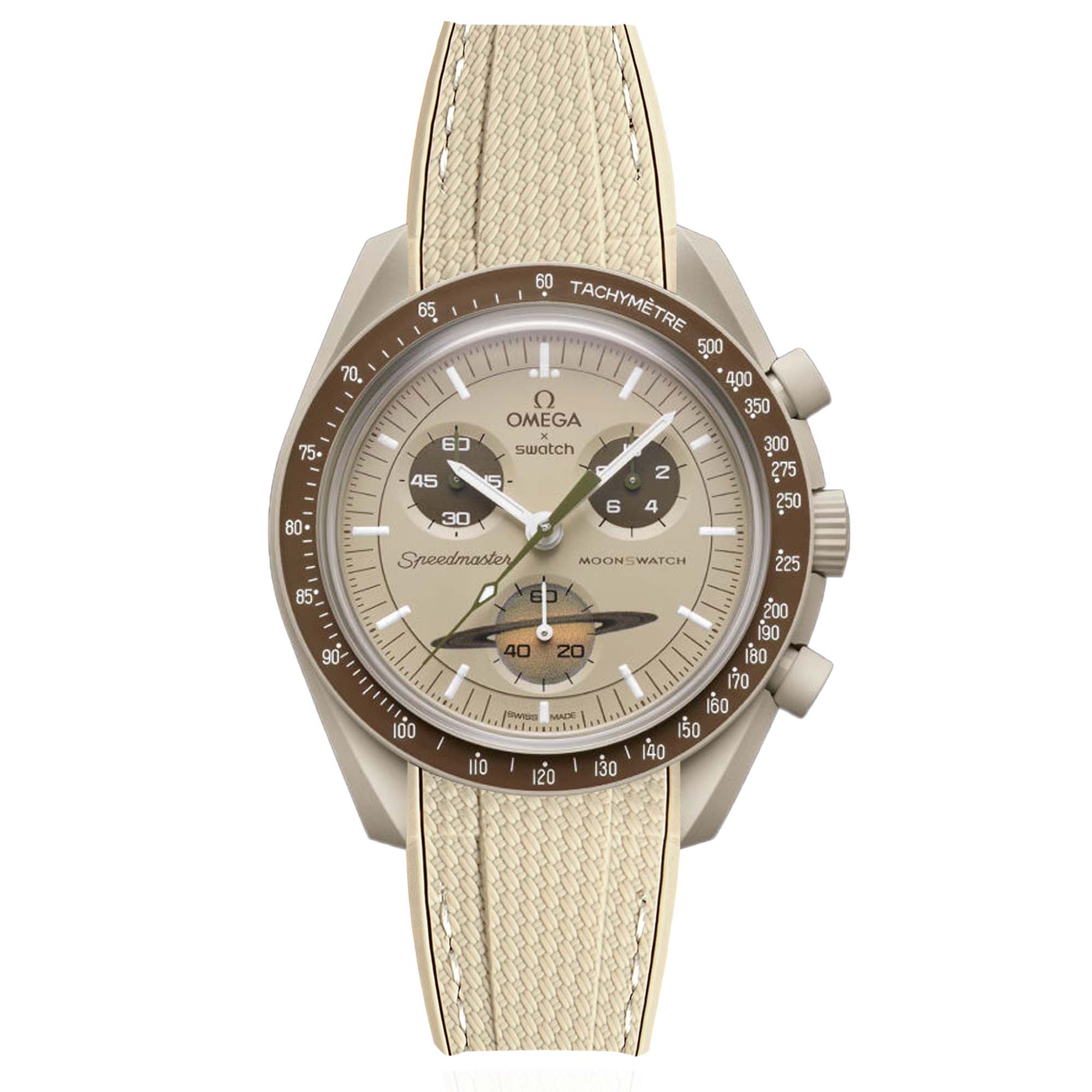 Beige Rubber Watch Straps for Omega x Swatch Moonswatch Mission to Saturn
