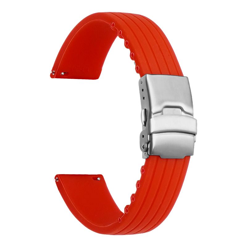 Stripe Cut-to-Length Soft Silicone Strap-Quick Release-Deployment Clasp ...