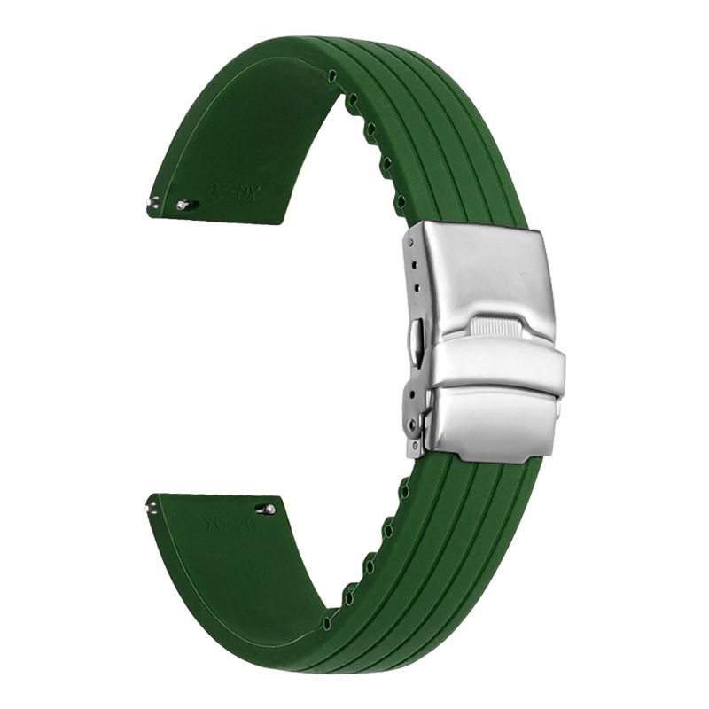 Stripe Cut-to-Length Soft Silicone Strap-Quick Release-Deployment Clasp ...