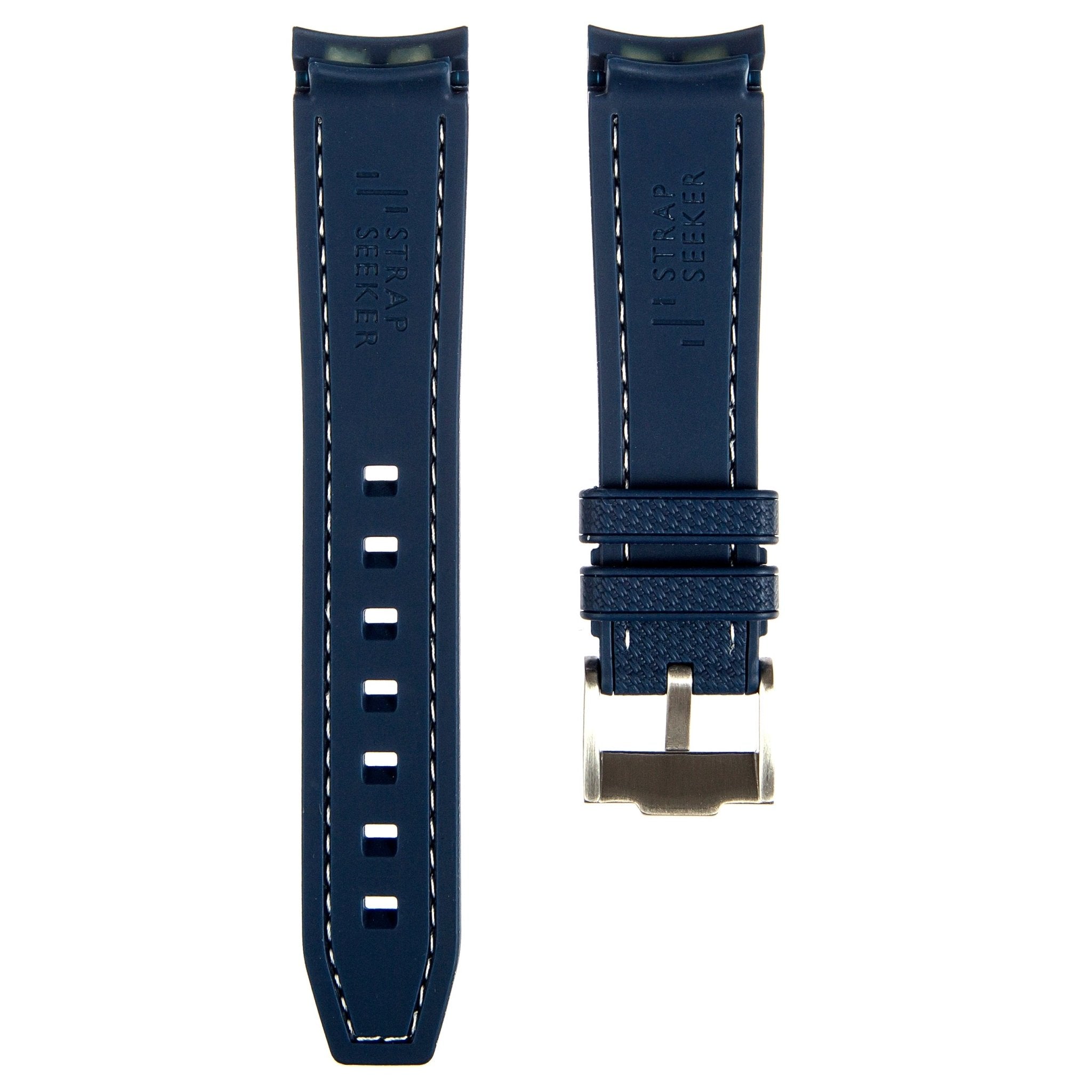 Navy Blue Rubber Strap with White Stitch for Rolex Yacht-Master 40 | 20mm