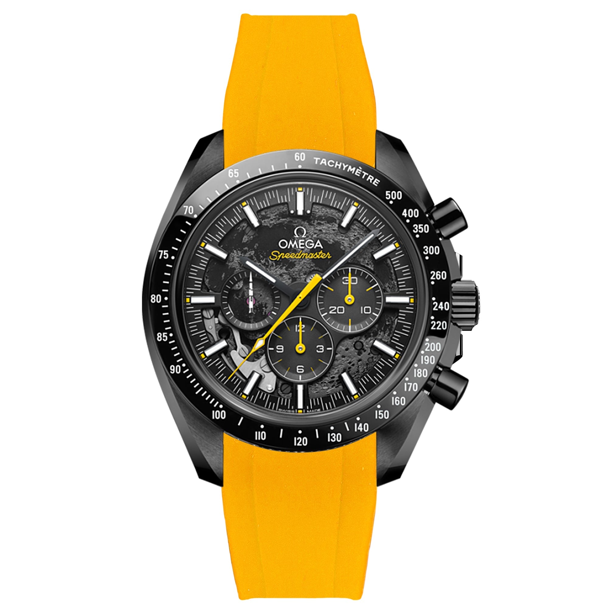 Yellow Curved End Rubber Watch Band | Omega Speedmaster DSOTM | 21mm