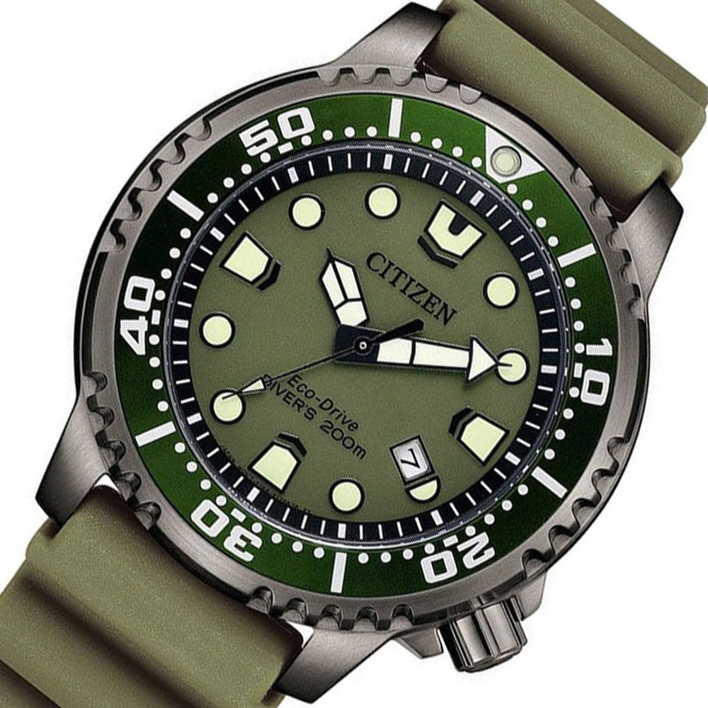 Citizen BN0157-11X Promaster Eco-Drive Green Dial Divers 200m Watch ...
