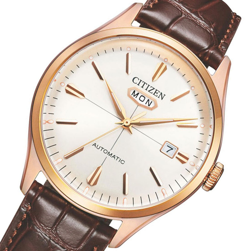 Citizen C7 Mechanical NH8393-05A NH8393-05 Beige Dial Leather Mens ...