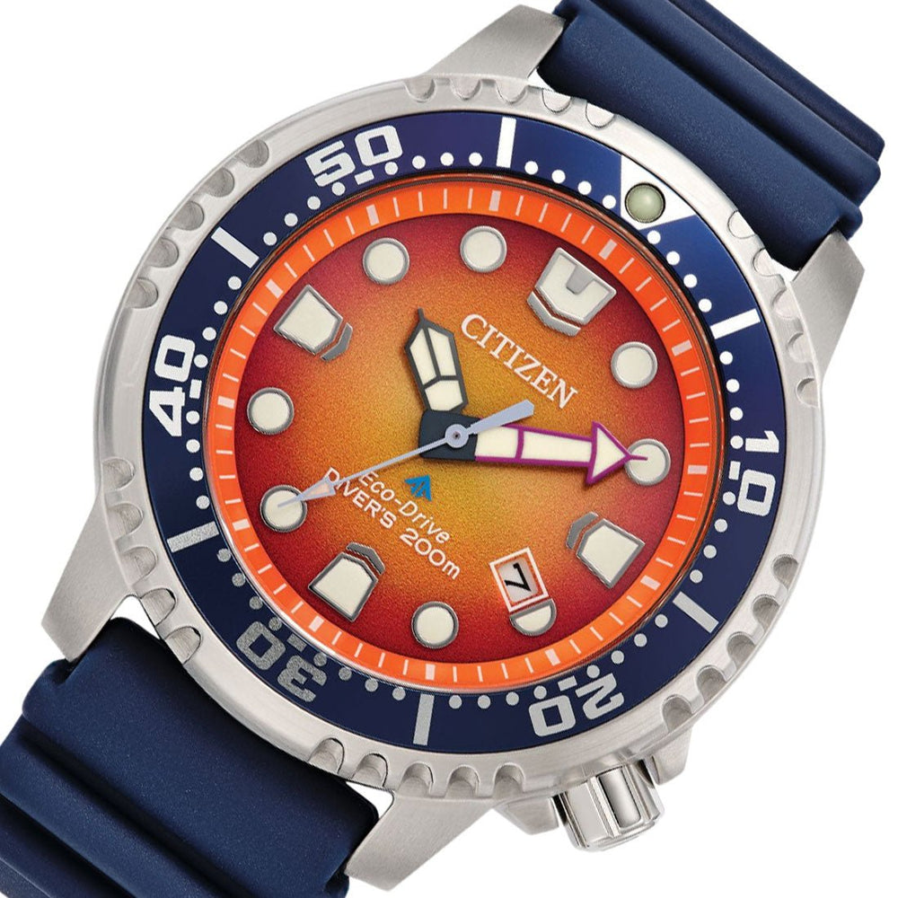 Citizen Promaster Eco-Drive BN0169-03X Orange Dial Blue Rubber Diving ...