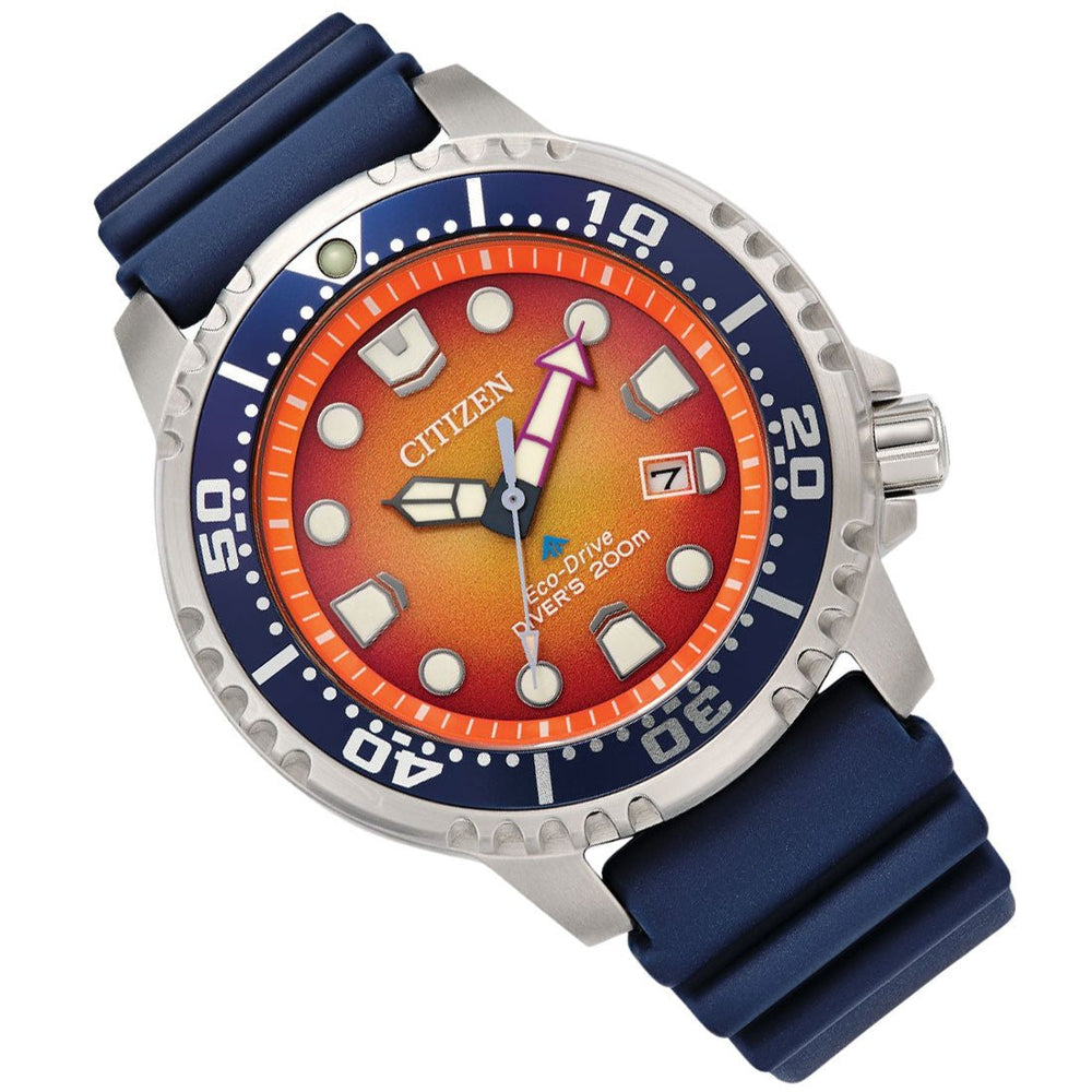 Citizen Promaster Eco-Drive BN0169-03X Orange Dial Blue Rubber Diving ...