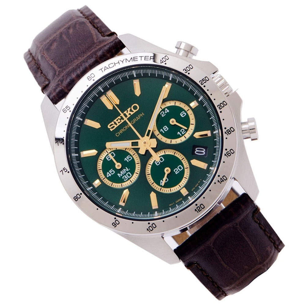 Seiko JDM Spirit Selection SBTR017 Green Dial Chronograph Quartz Mens Leather Watch - StrapSeeker