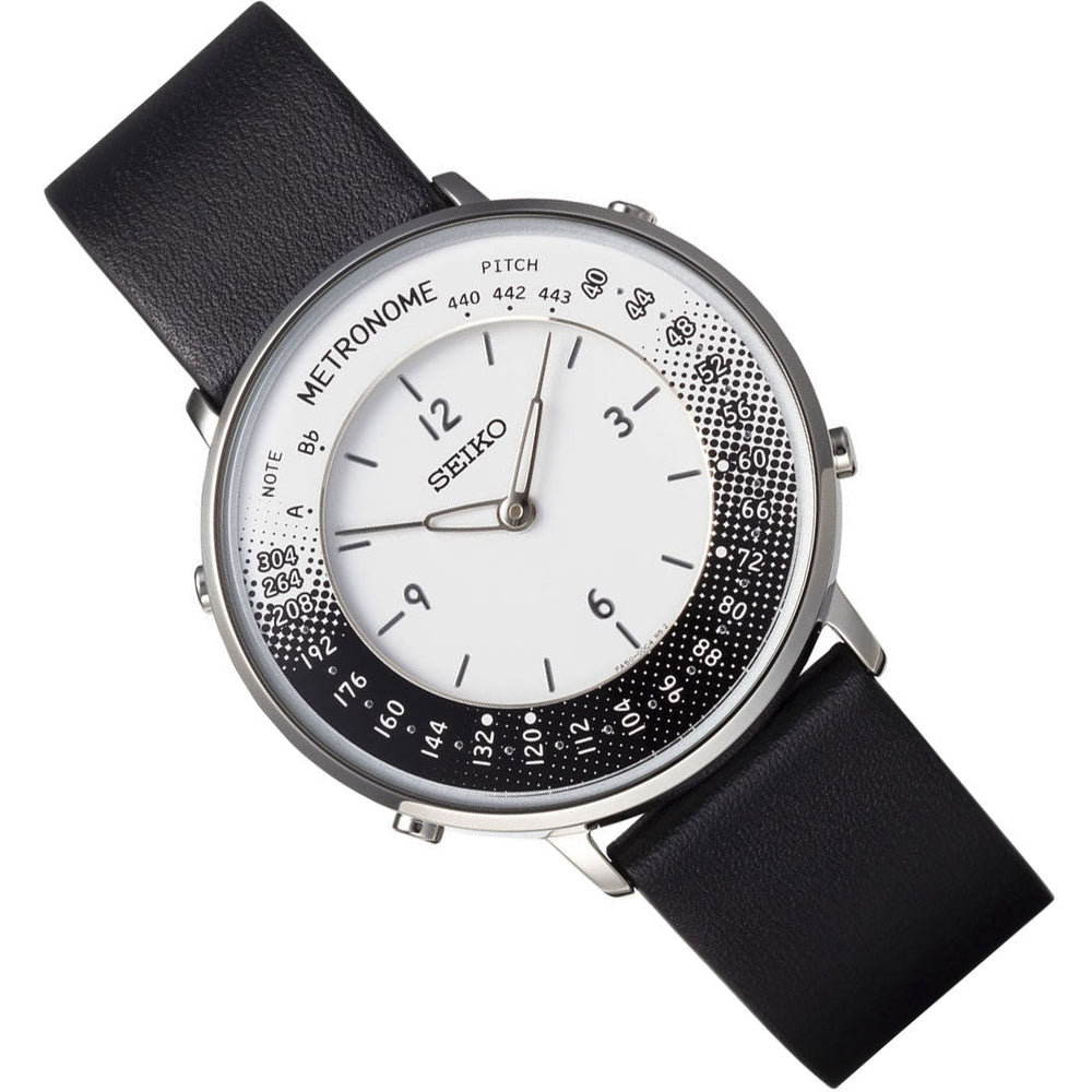 Seiko Metronome Black Leather SMW001B White Dial Casual Watch - StrapSeeker