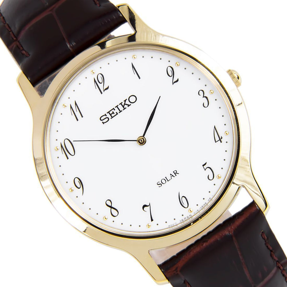 Seiko Solar SUP860P1 SUP860 Leather Strap Leather Dress Watch - StrapSeeker